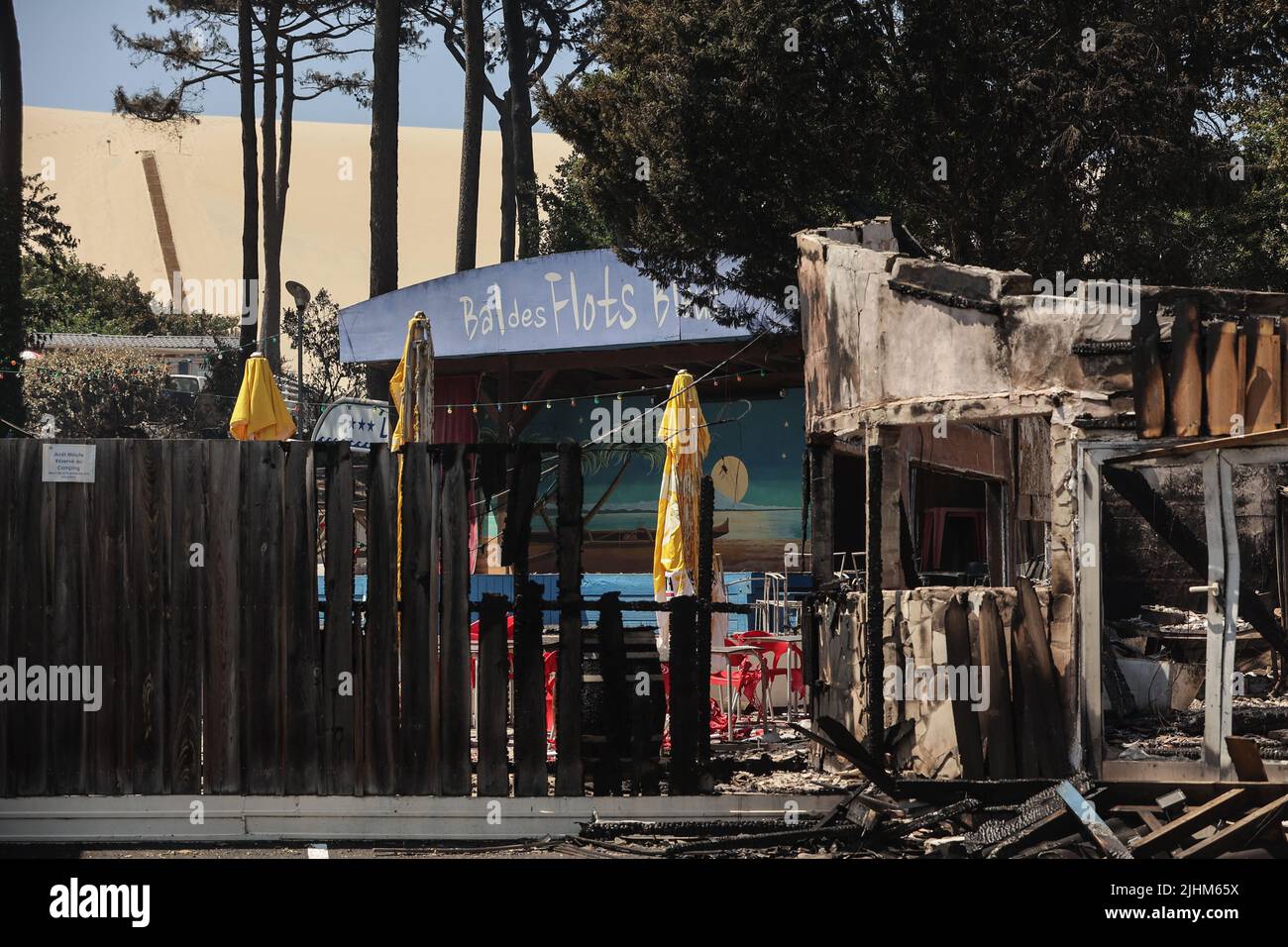 The Flots Bleus campsite destroyed by flames, located near The Dune du ...