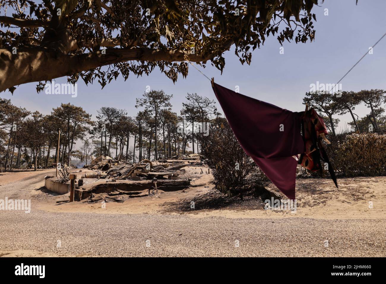The Flots Bleus campsite destroyed by flames, located near The Dune du ...