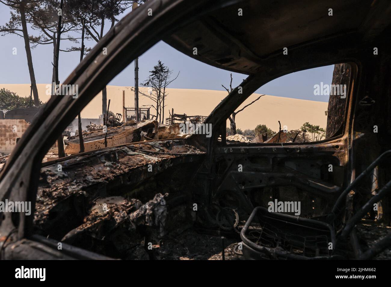 The Flots Bleus campsite destroyed by flames, located near The Dune du ...
