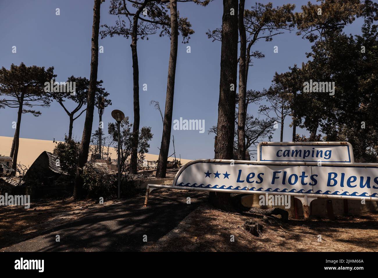 The Flots Bleus campsite destroyed by flames, located near The Dune du ...