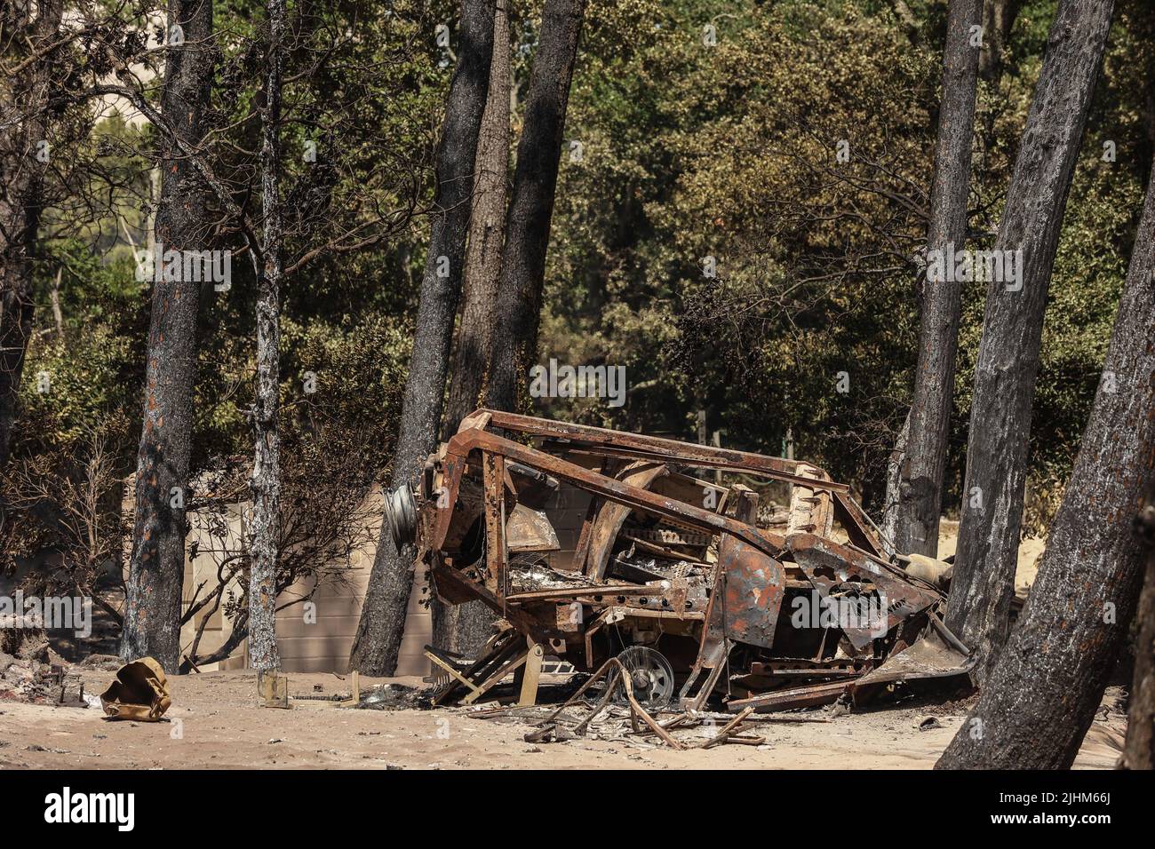 The Flots Bleus campsite destroyed by flames, located near The Dune du ...