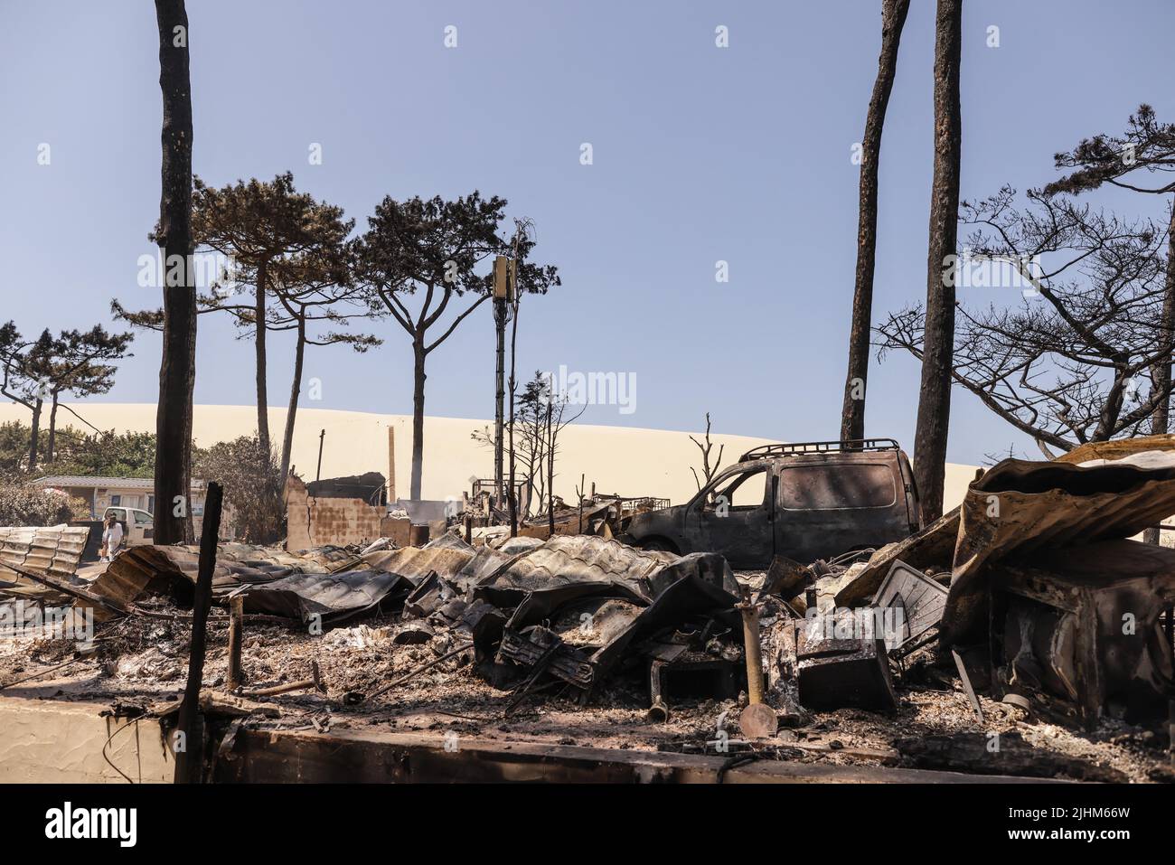 The Flots Bleus campsite destroyed by flames, located near The Dune du ...