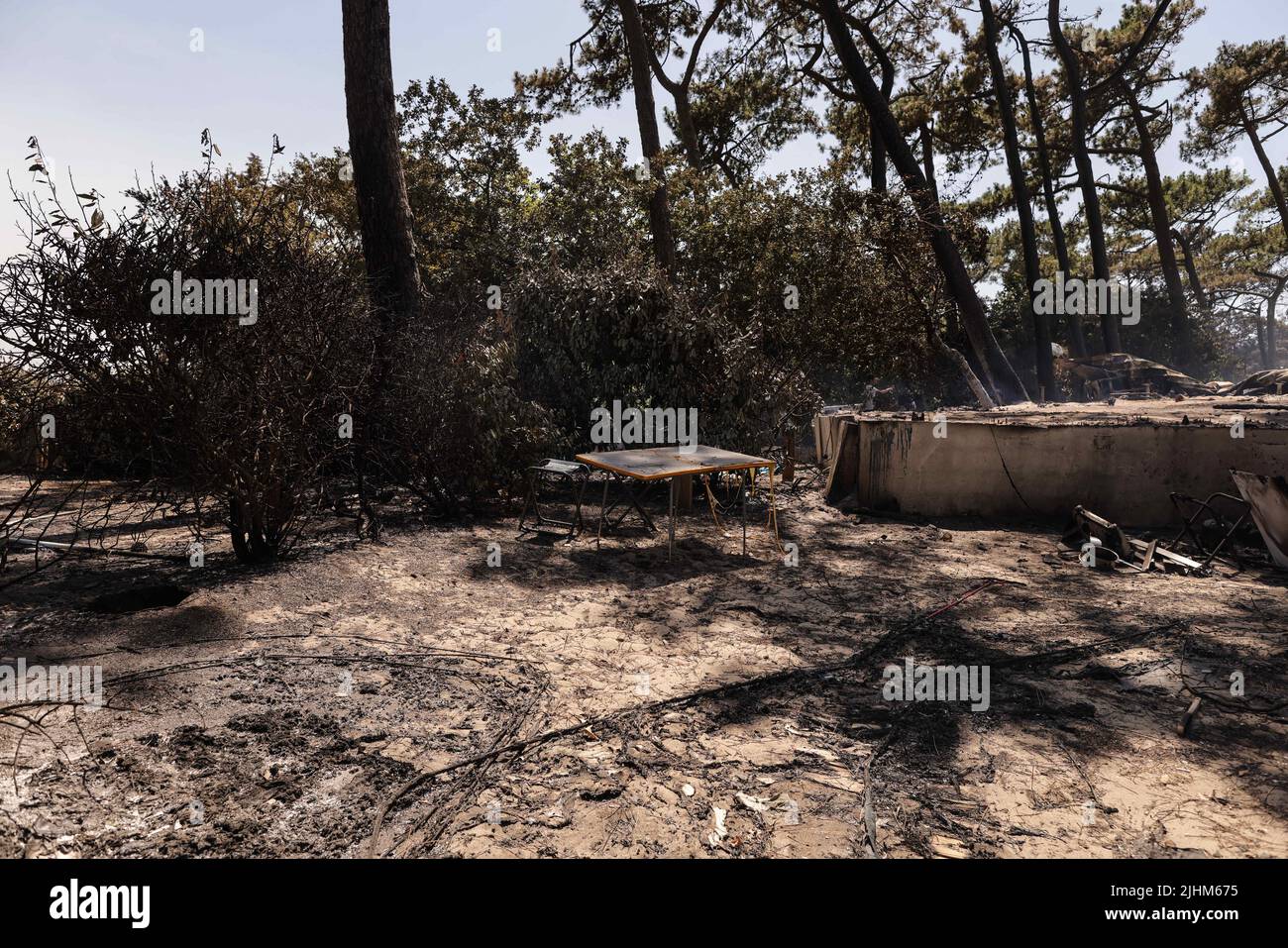 The Flots Bleus campsite destroyed by flames, located near The Dune du ...