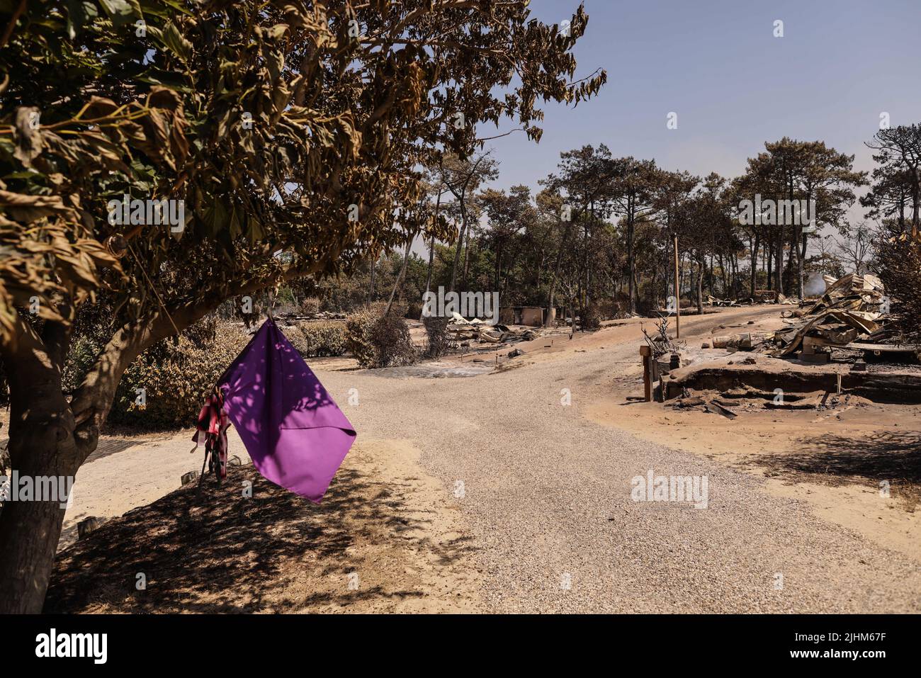 The Flots Bleus campsite destroyed by flames, located near The Dune du ...