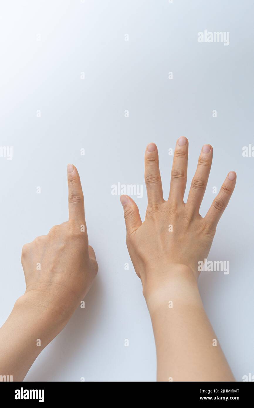 Finger gestures in various actions on a white background Stock Photo ...
