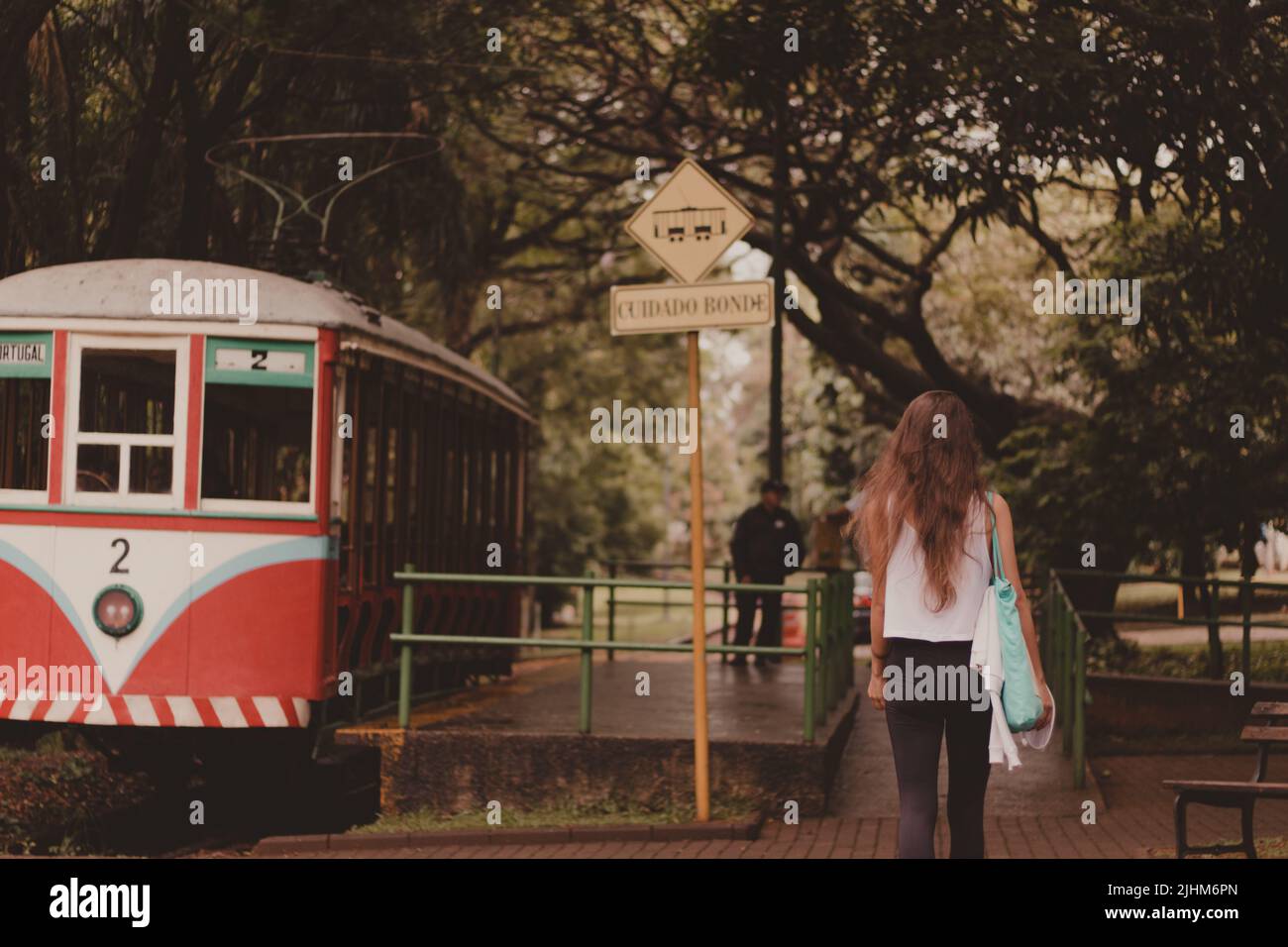 back view of a woman walking to catch the train Stock Photo - Alamy