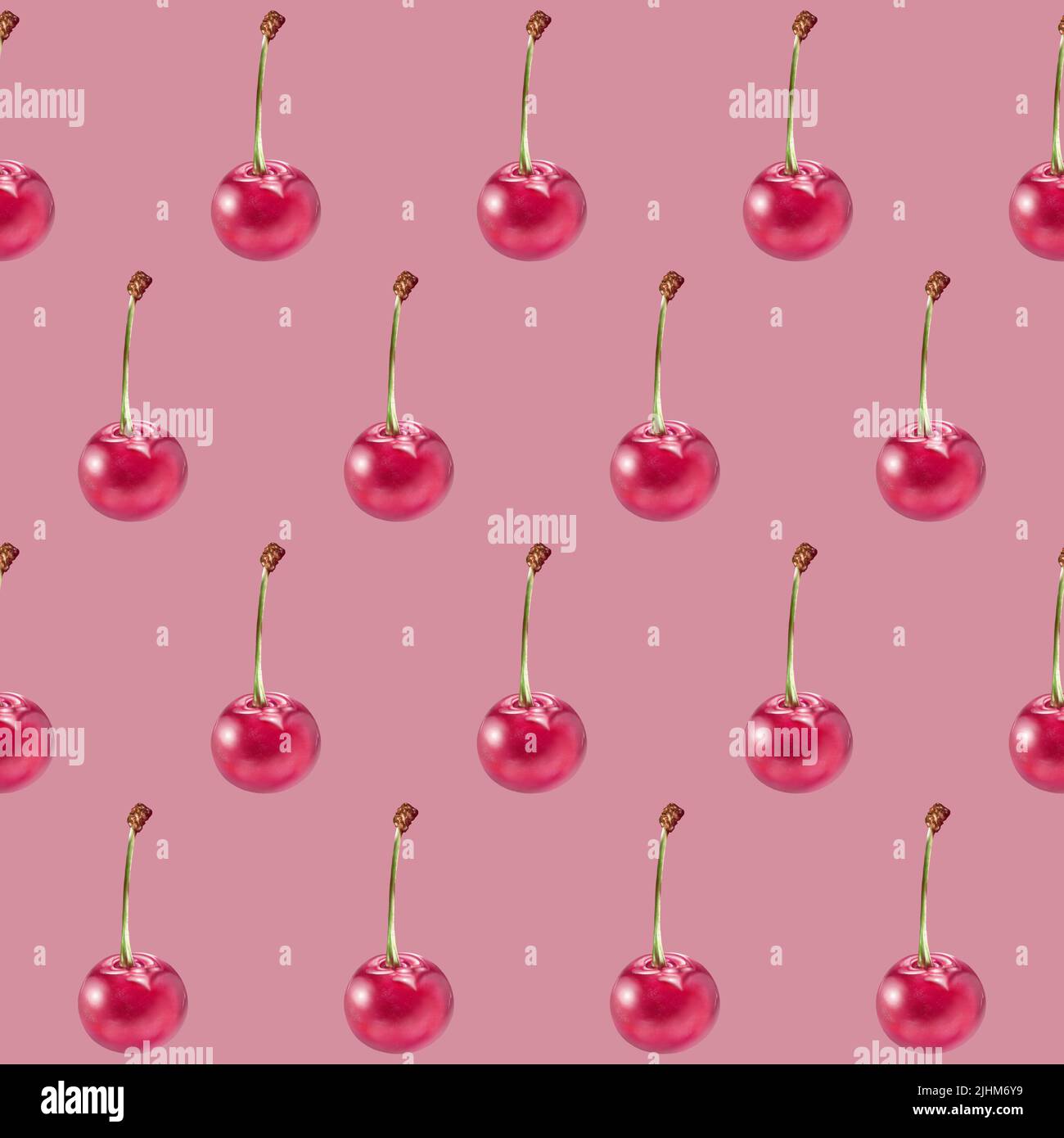 Illustration realism seamless pattern berry red cherry on a light pink ...