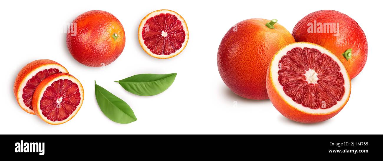 Blood red oranges isolated on white background with clipping path. Top ...