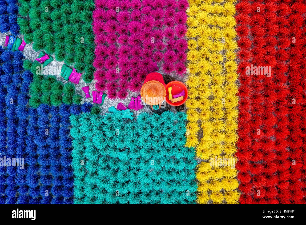 Workers crafting colorful plastic straws from pipes—pattern, texture ...