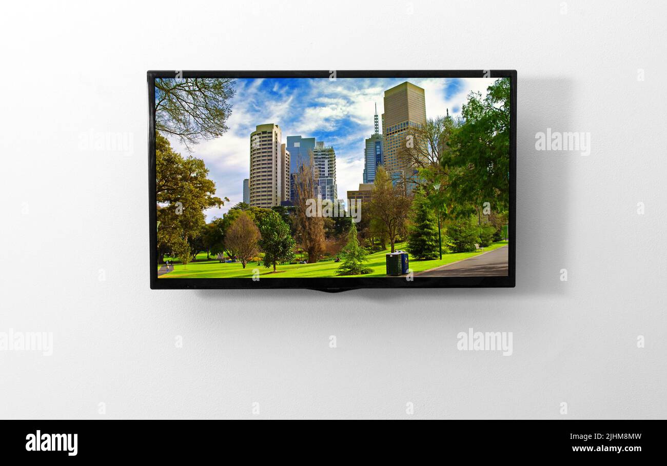TV monitor on the wall Stock Photo - Alamy