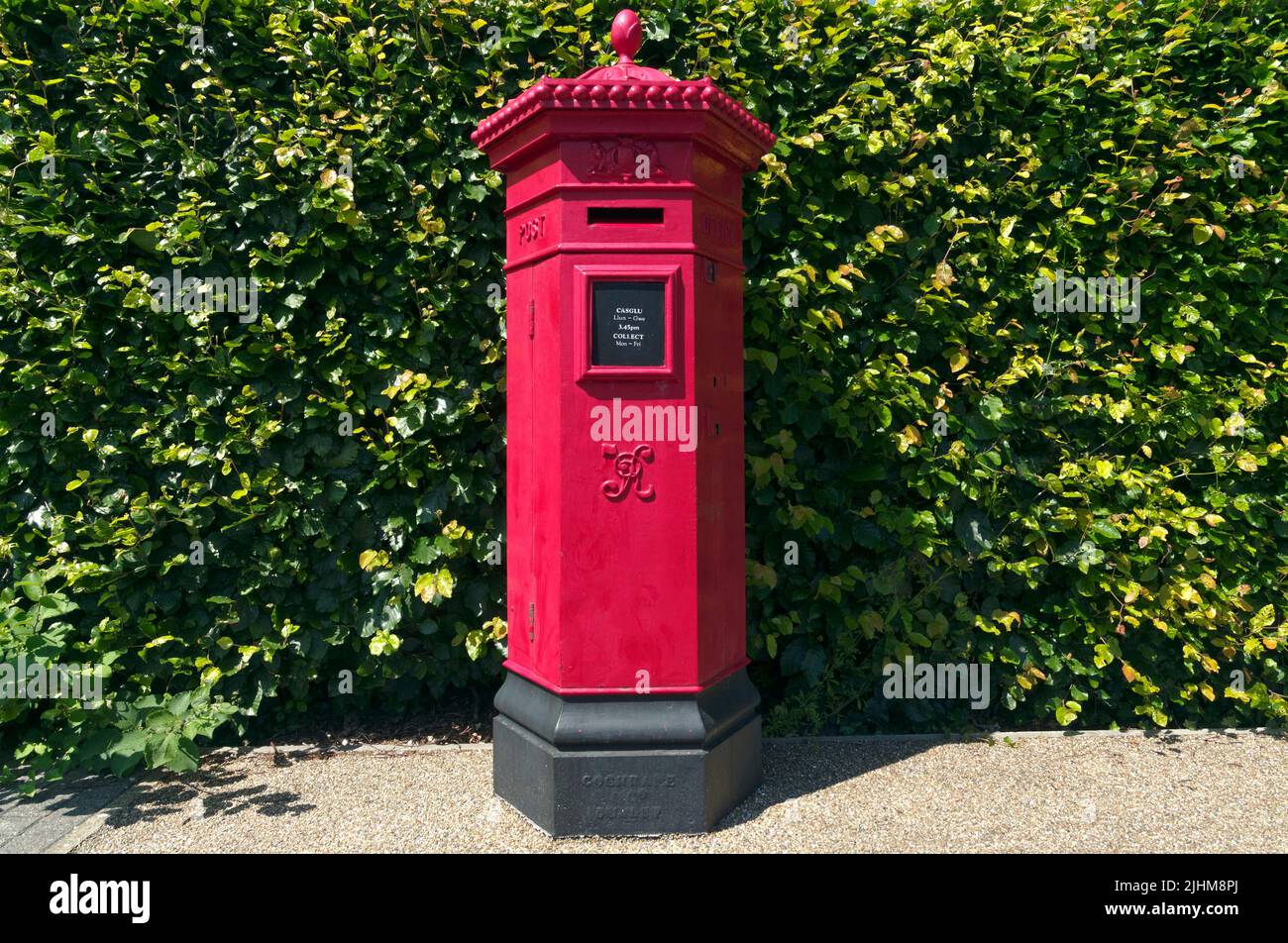 Victorian red pillar box post box at St Fagans Museum, Cardiff. Summer ...
