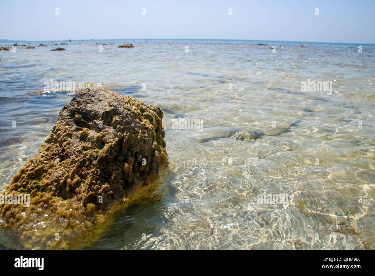 landscape of the beach at Pescoluse, also known as Salento Maldives, in ...