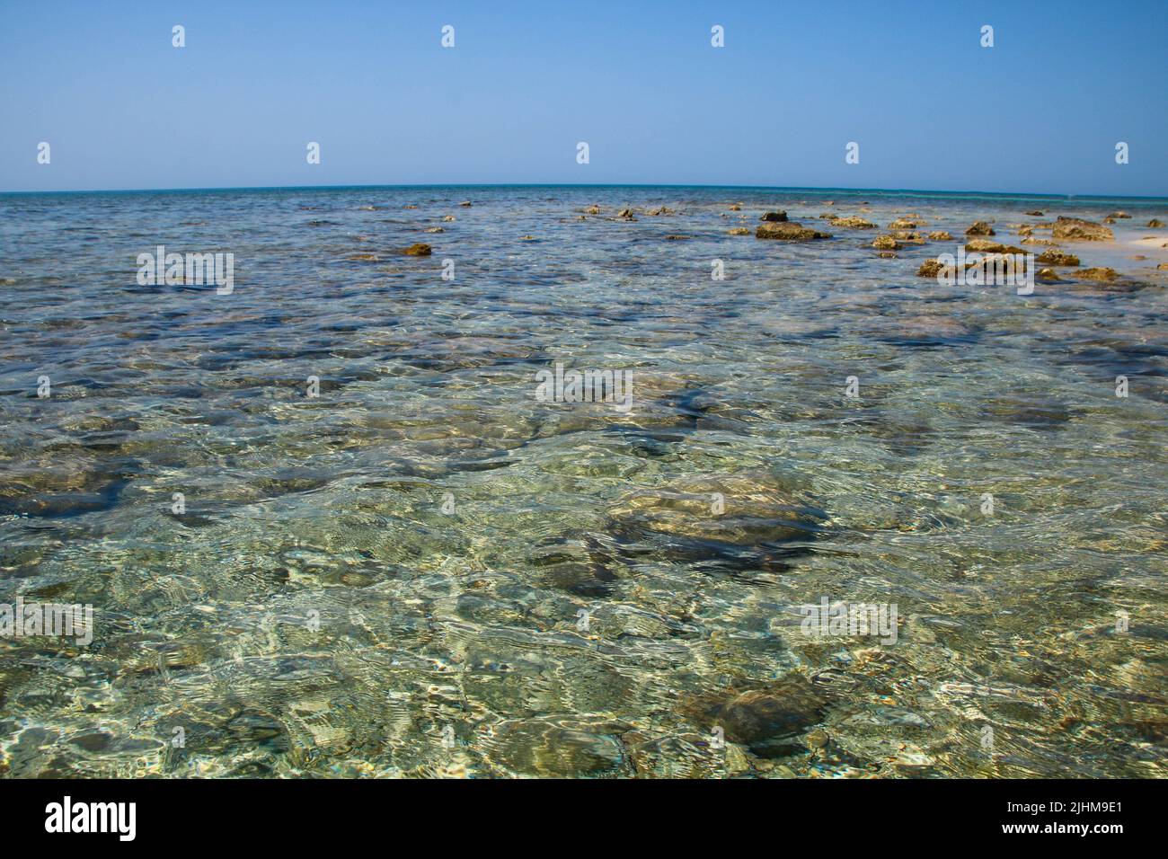 landscape of the beach at Pescoluse, also known as Salento Maldives, in ...