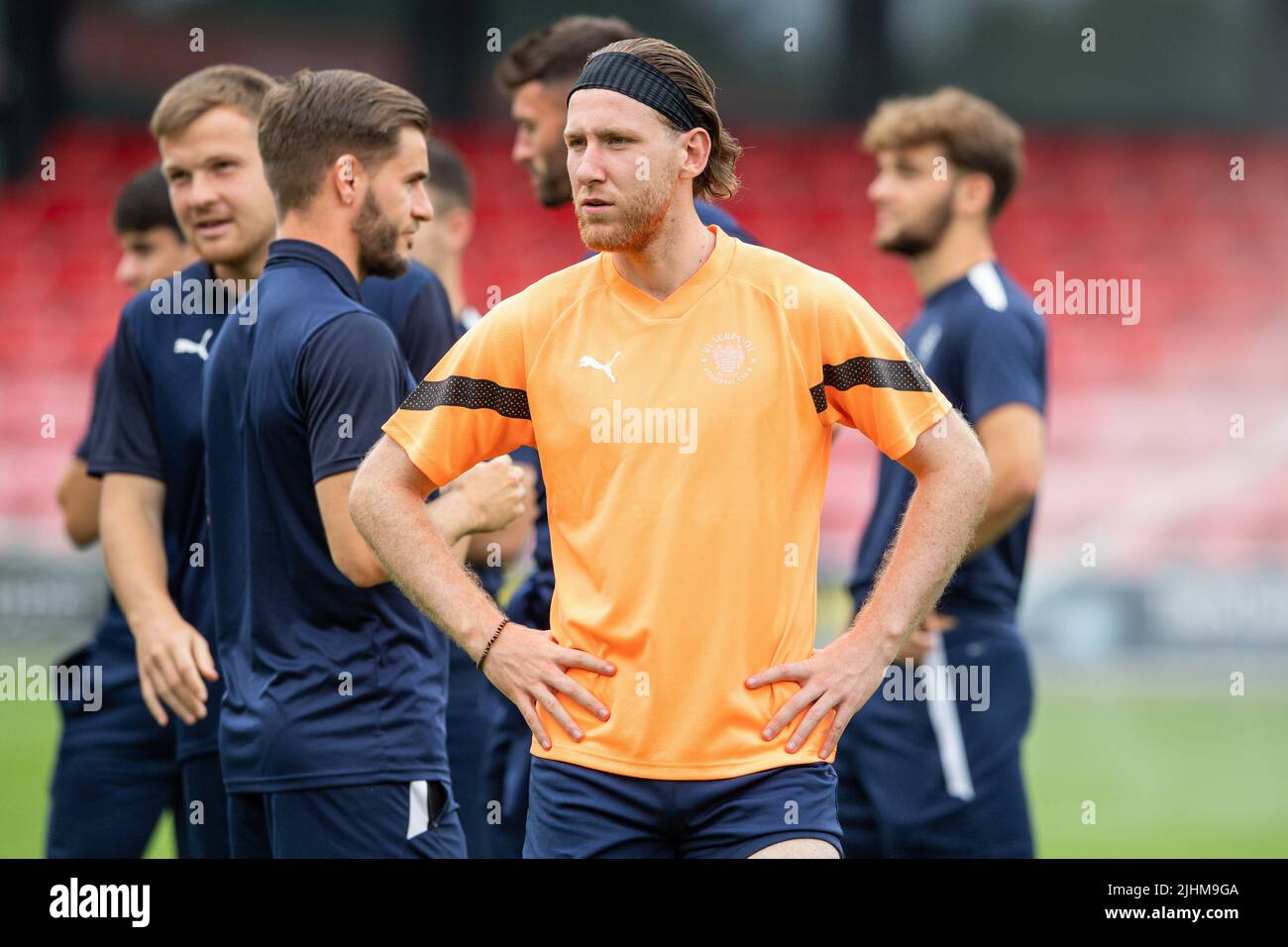 Josh Bowler #11 of Blackpool arrives at The Peninsula Stadium, Home of ...