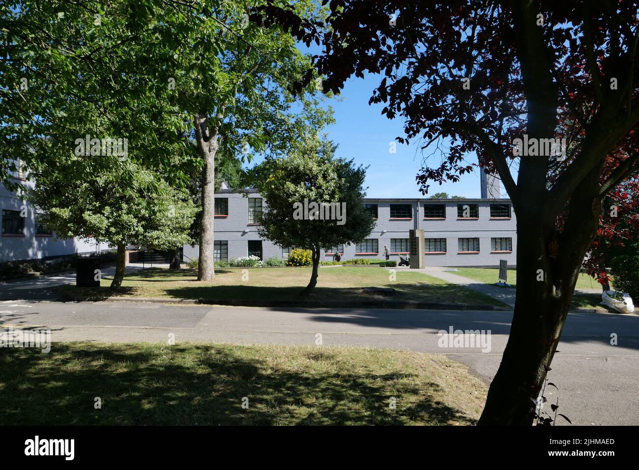 the codebreakers huts at Bletchley Park on a summers morning with a ...