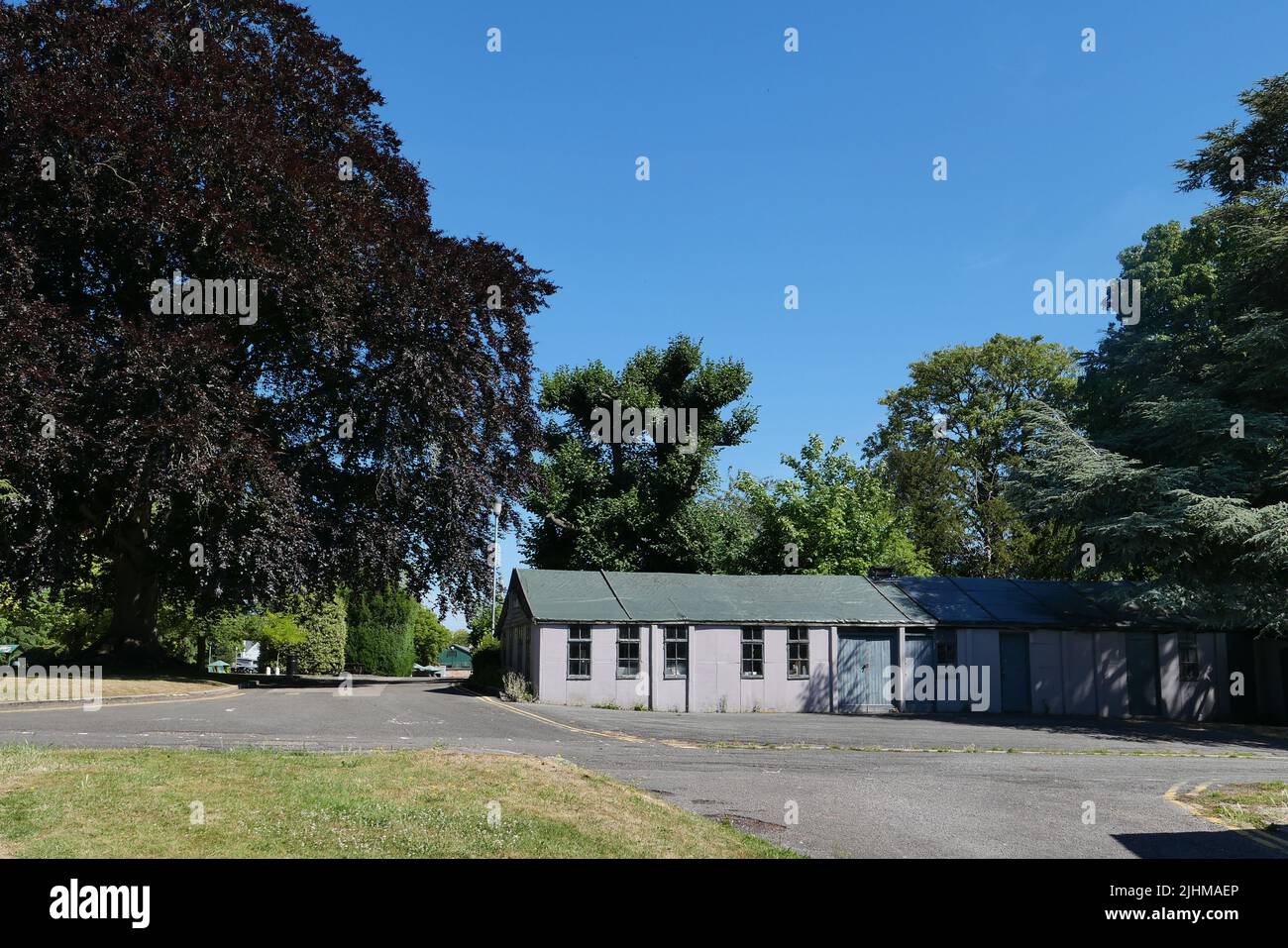 the codebreakers huts at Bletchley Park on a summers morning with a ...