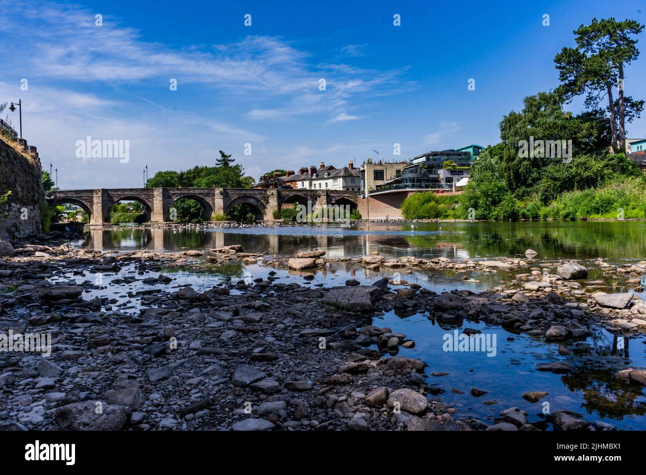 Hereford, UK. 19th July, 2021. Significantly dropped water levels of ...