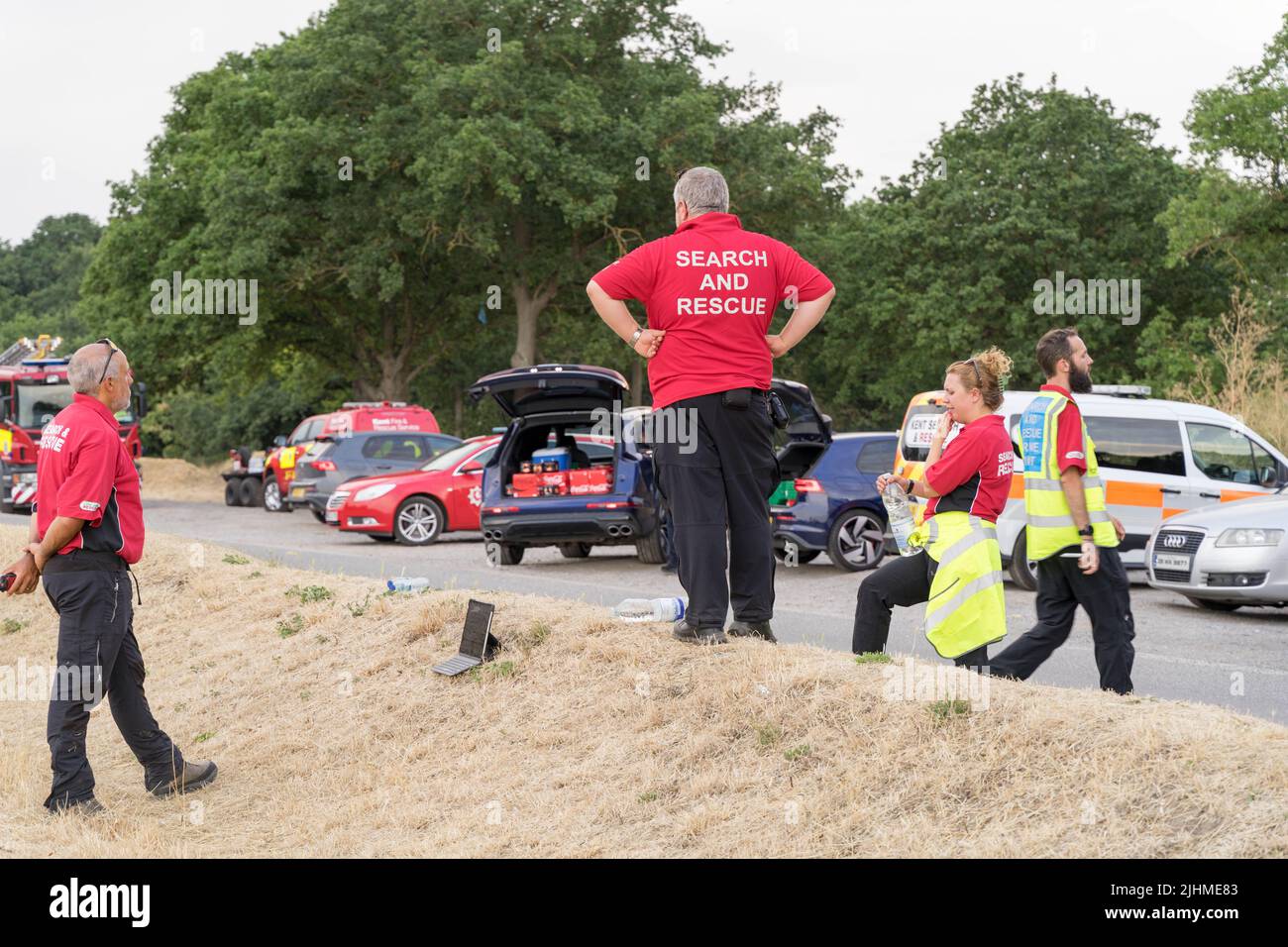 London UK, 19th July 2022. Kent fire & rescue service team remain on ...