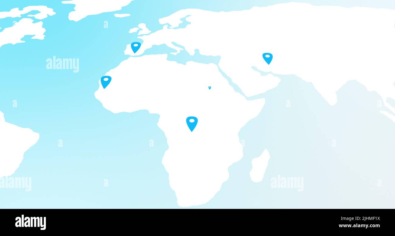 Image of world map with location marks on blue background Stock Photo ...