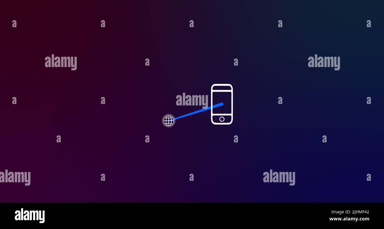Image of smartphone and connections with tech icons on navy background ...