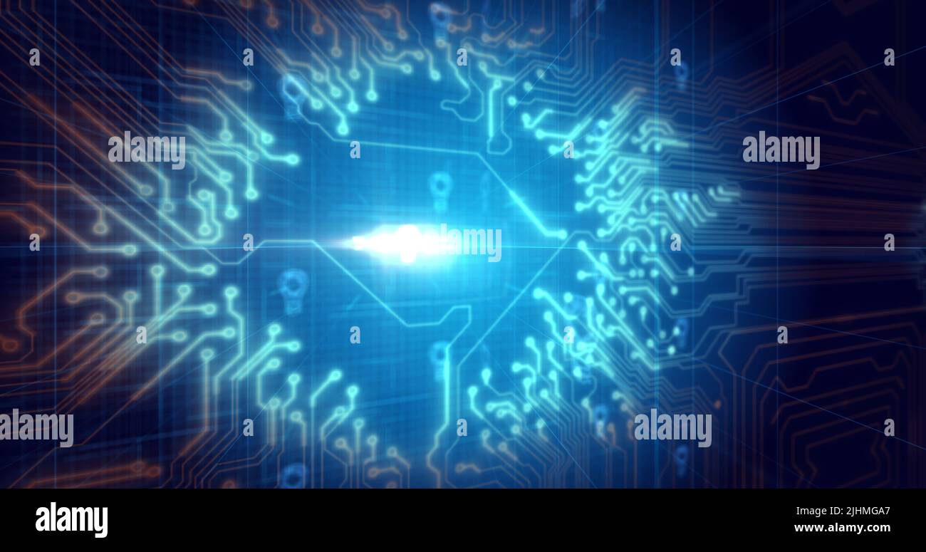 Image of glowing orange light bulb over blue processor socket Stock ...