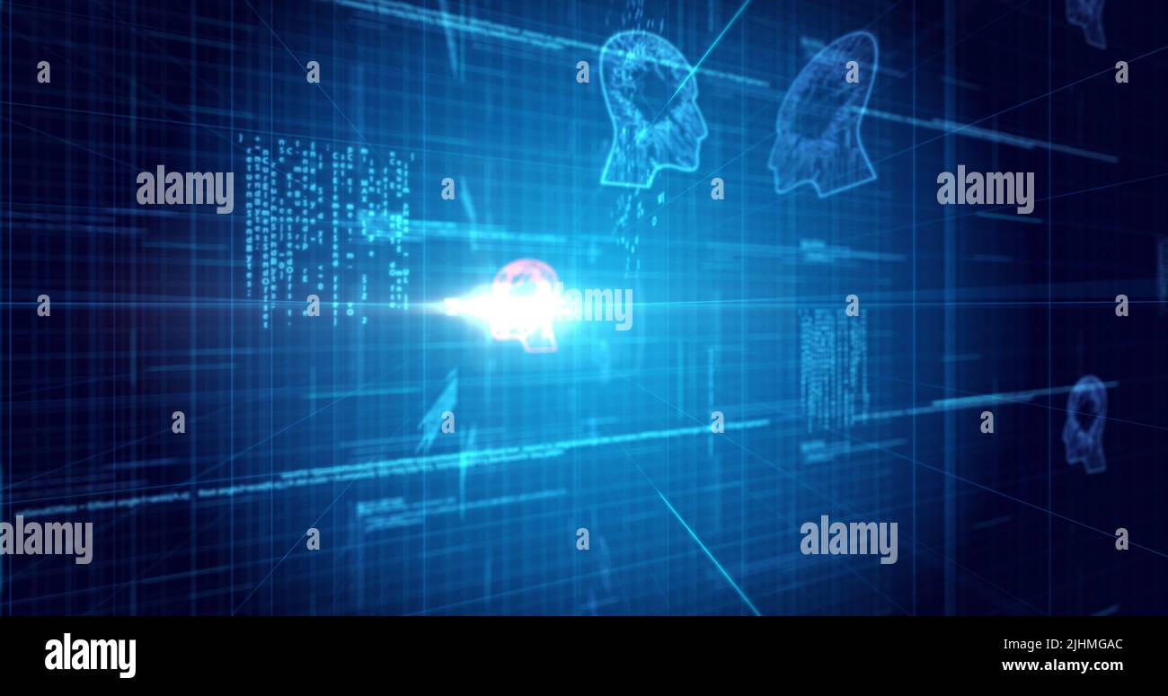 Image of glowing orange human head over blue processor socket Stock ...