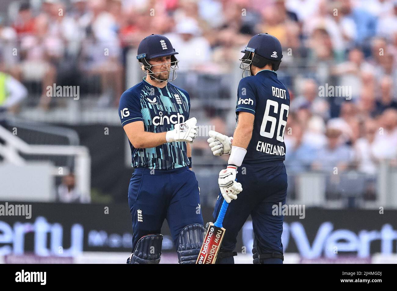 Joe Root of England fist bumps Liam Livingstone of England after he ...