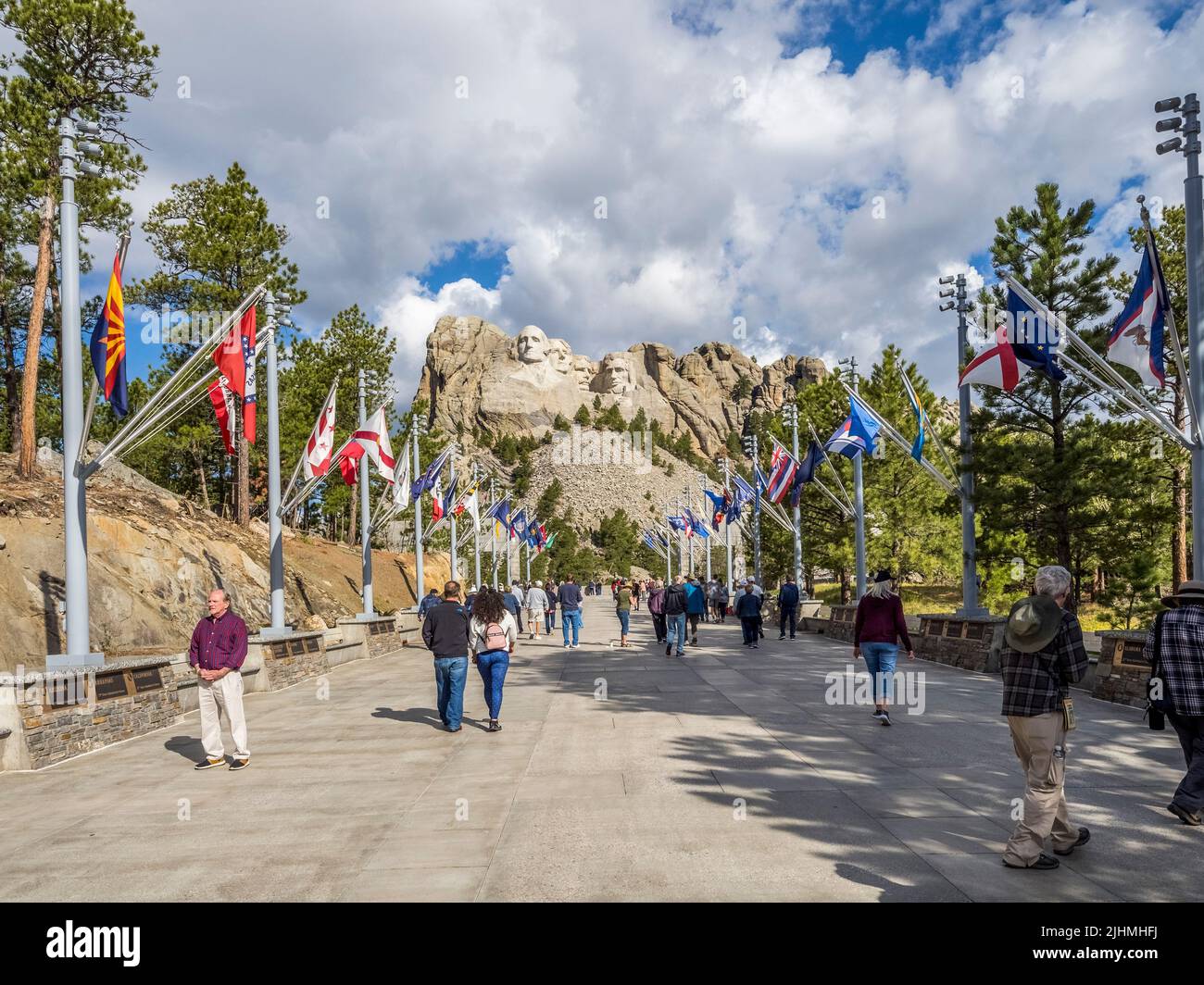 The Avenue of Flags at Mount Rushmore National Memorial in the Black ...
