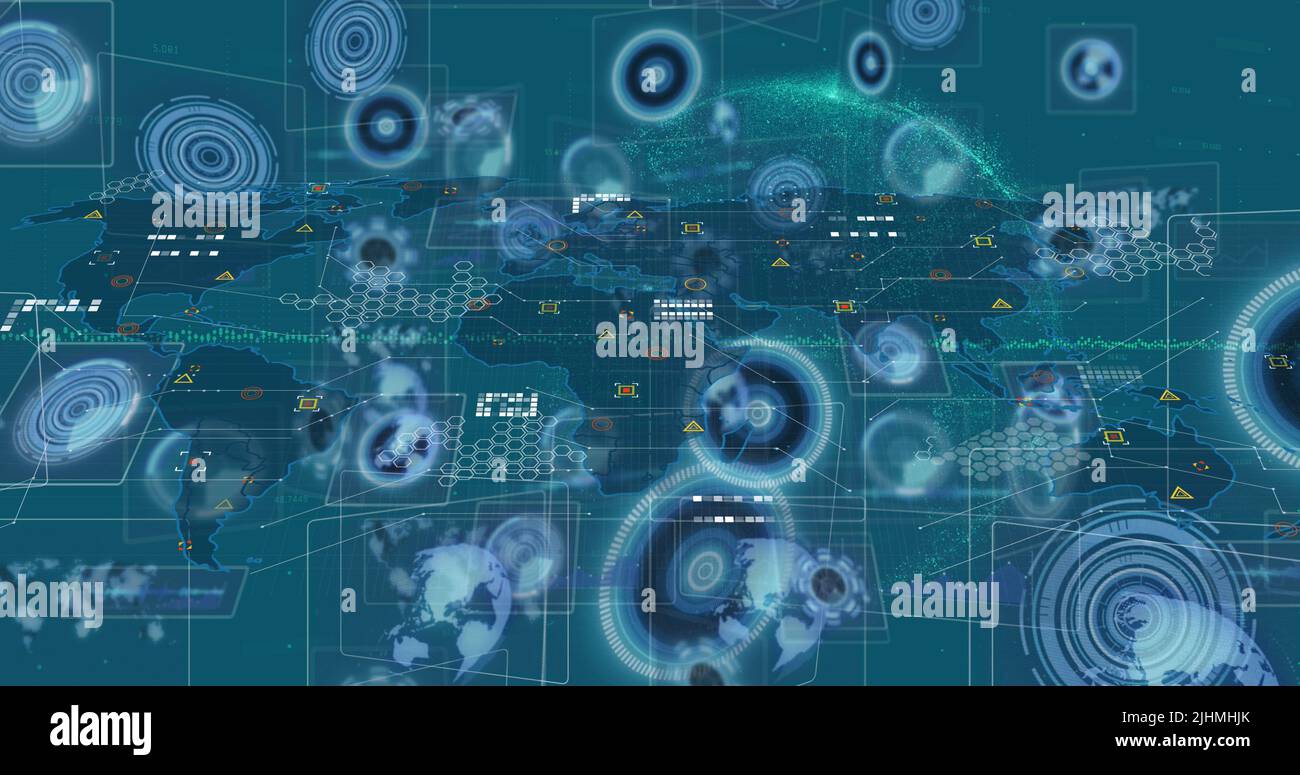 Image of world map with data processing over network of connections ...
