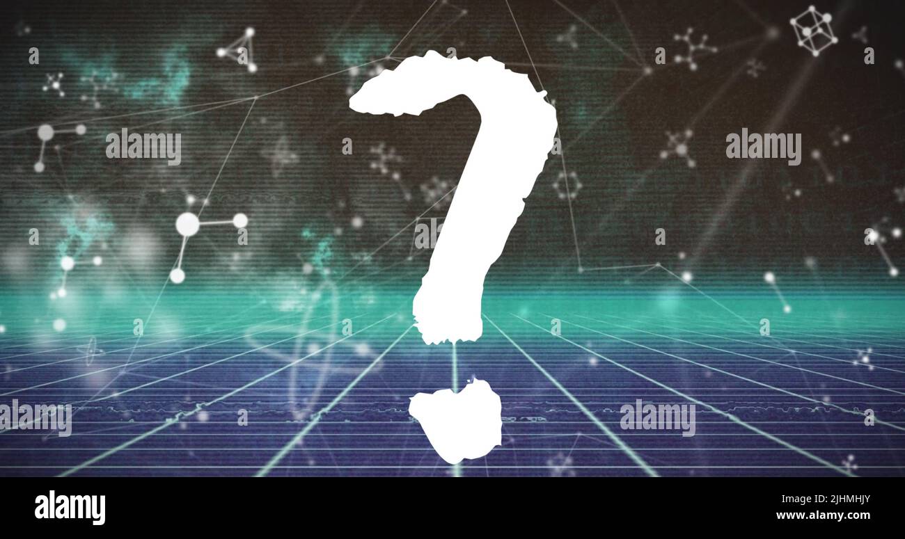 Image of question mark icon over network of connections and molecules ...