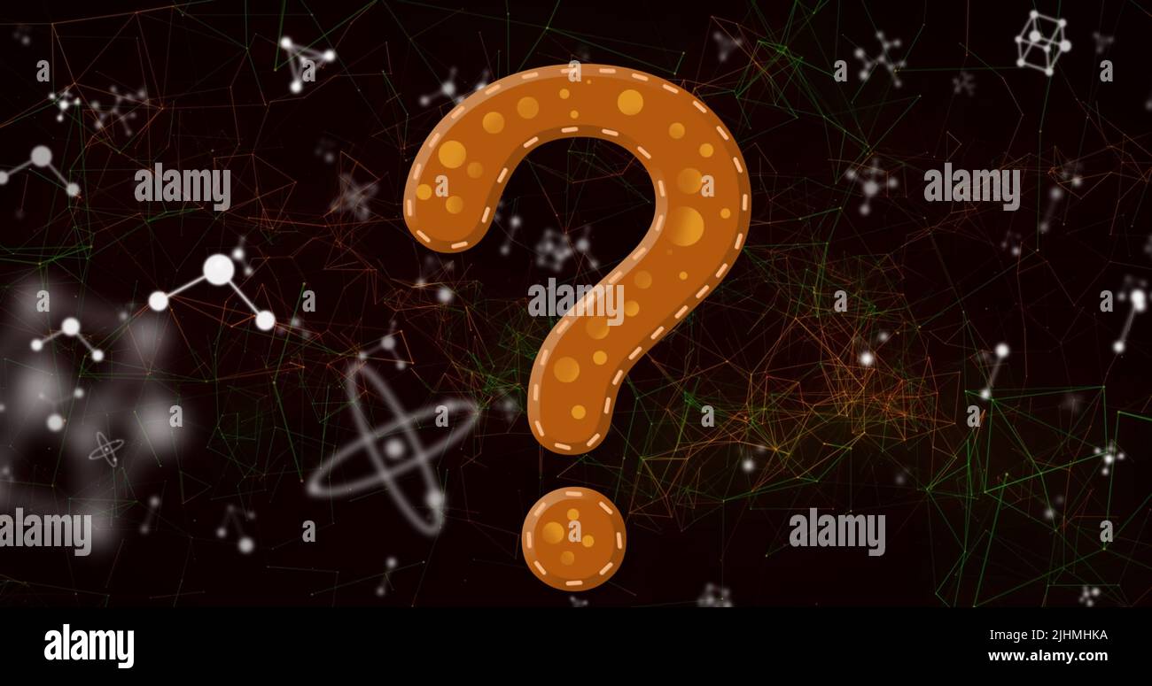 Image of question mark icon over network of connections and molecules ...