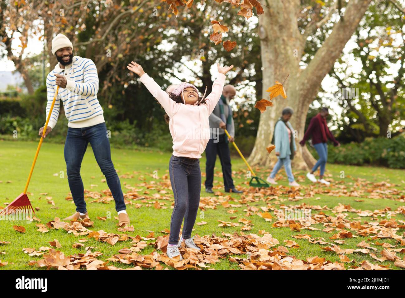 Image of happy african american multi generation family having fun in ...