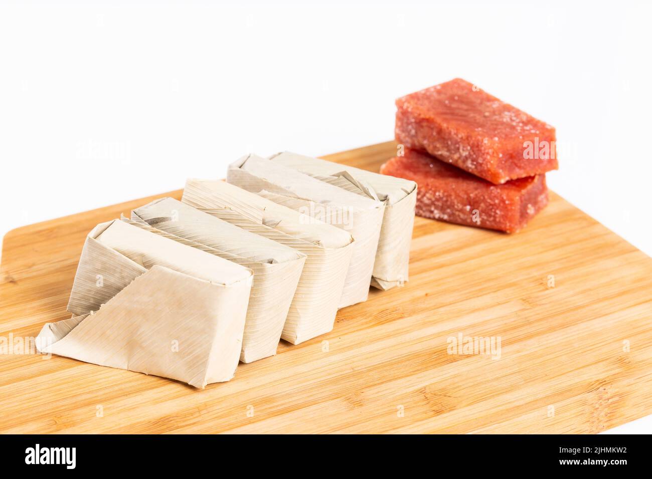 Guava Paste Wrapped in Bijao Leaf; Photo On White Background Stock ...