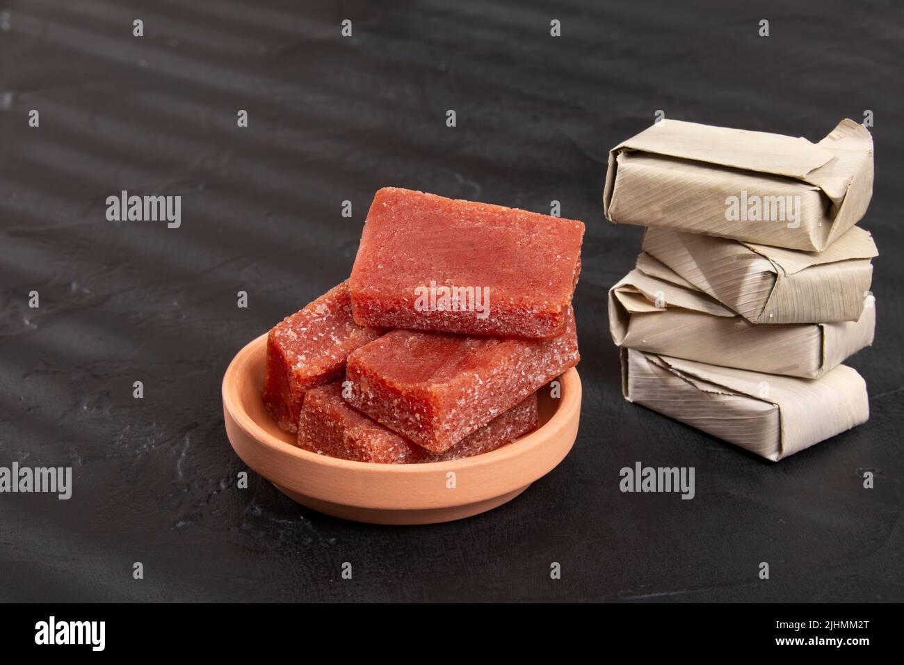 Guava Paste Wrapped in Bijao Leaf; Photo On Black Background Stock ...