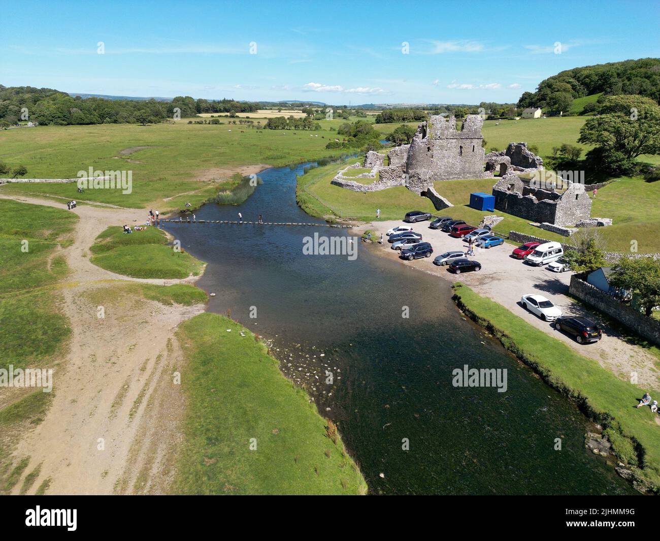 Ogmore by Sea, Bridgend, Wales - July 2022: Aerial view of the historic ...