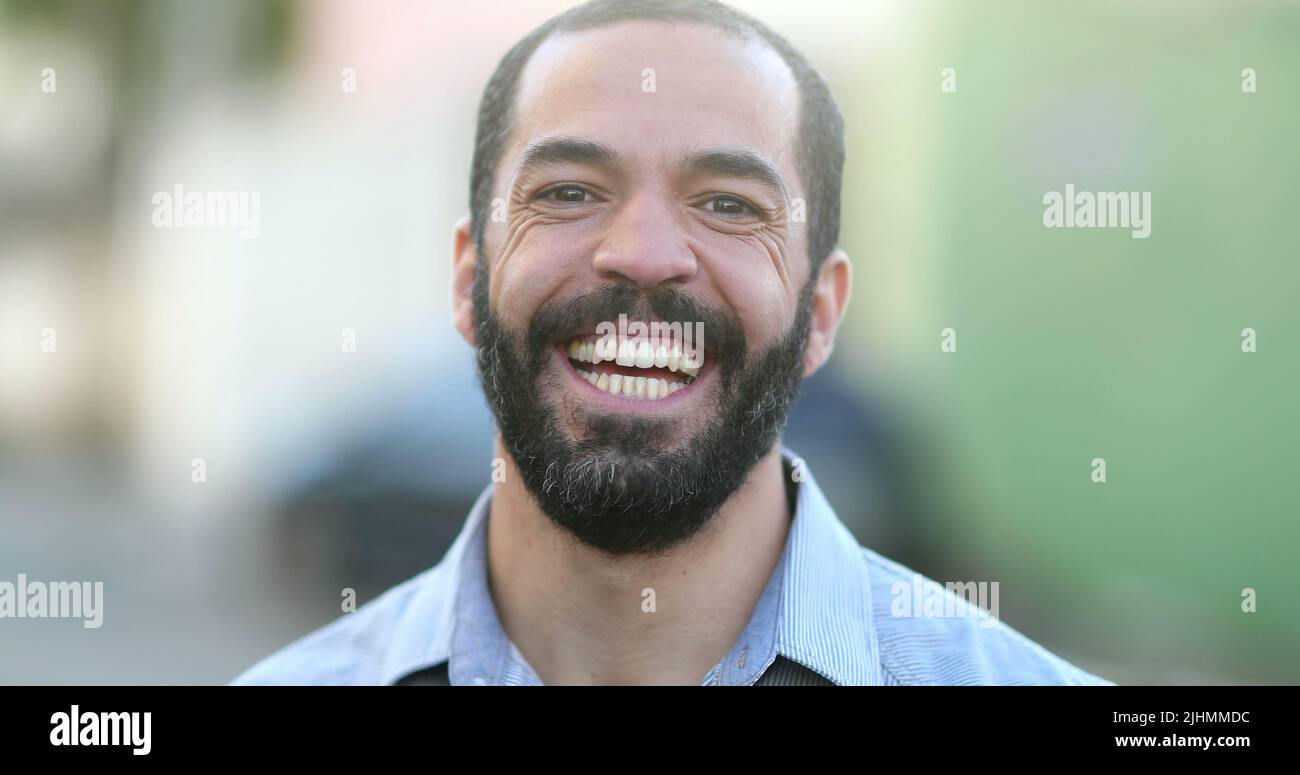 Hispanic man real life laugh and smile. Authentic person smiling and ...