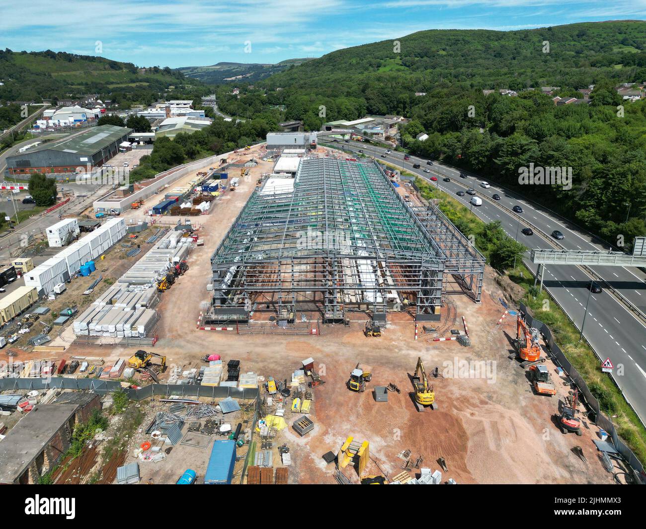 Taffs Well, near Cardiff, Wales - July 2022: Aerial view of a new train ...