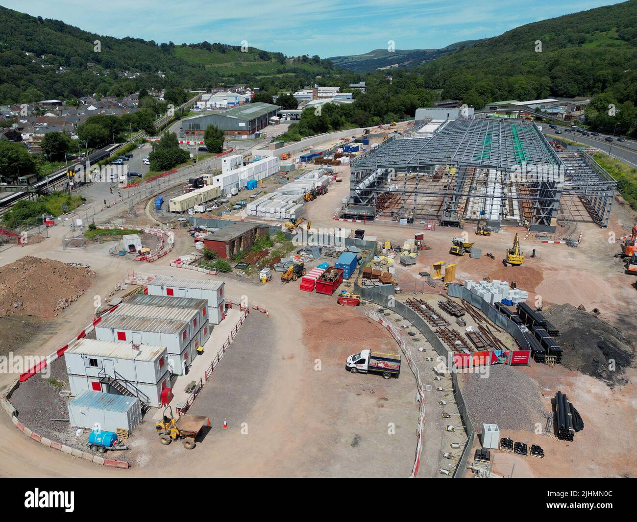 Taffs Well, near Cardiff, Wales - July 2022: Aerial view of a new train ...