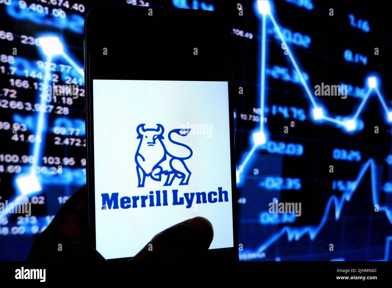 In this photo illustration a Merill Lynch logo seen displayed on an ...