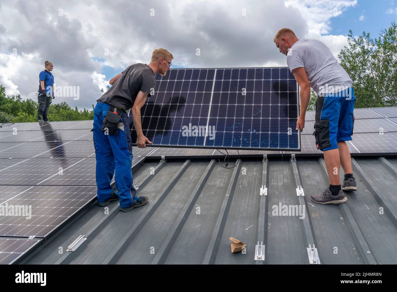 Installation of solar modules on the roof of a barn, a farm, over 240 ...