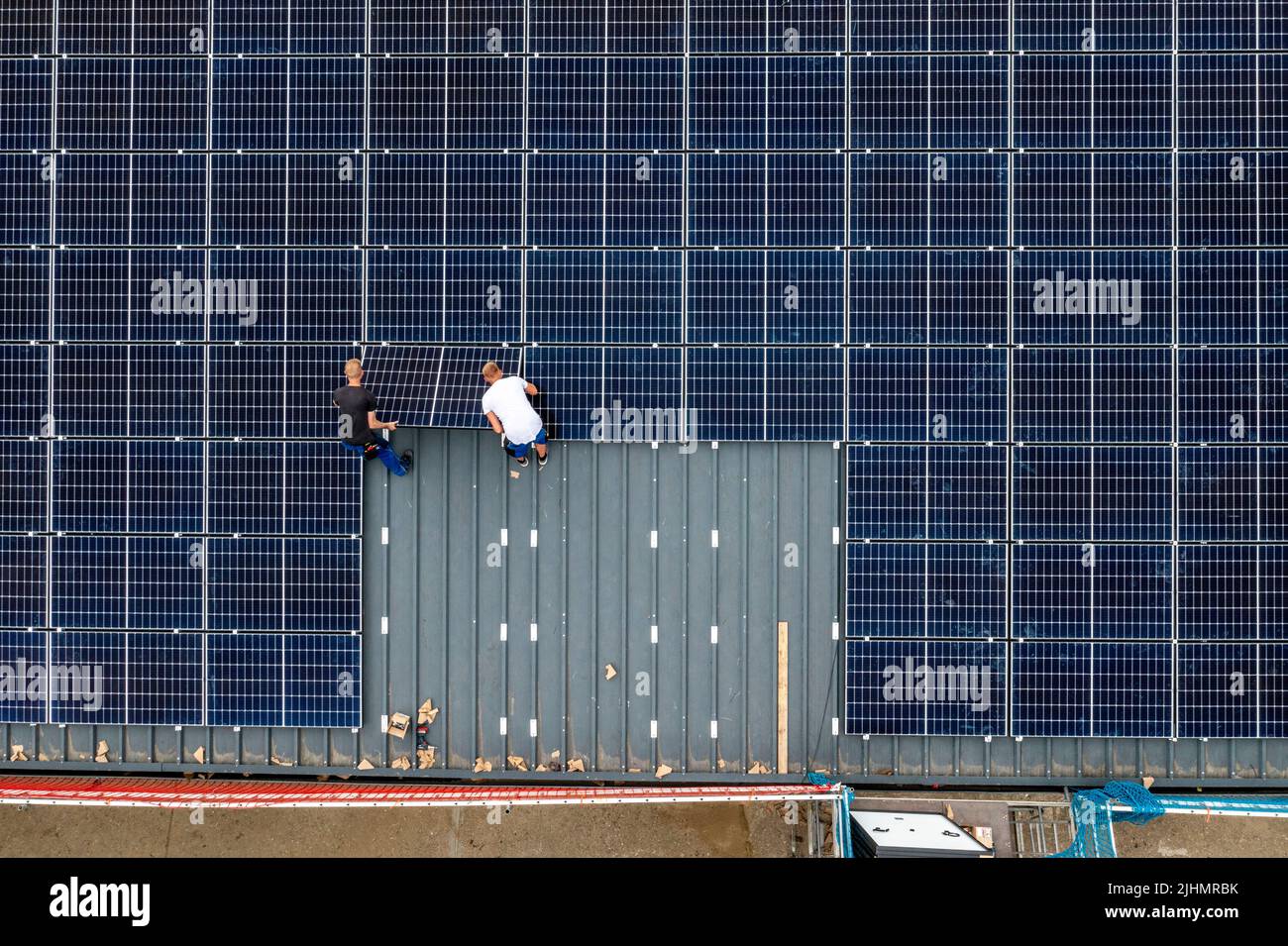Installation of solar modules on the roof of a barn, a farm, over 240 ...