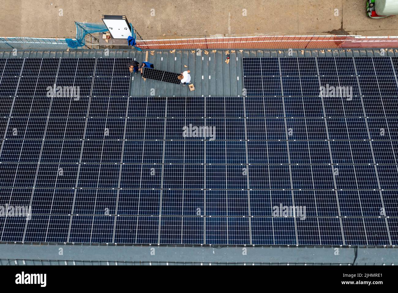 Installation of solar modules on the roof of a barn, a farm, over 240 ...