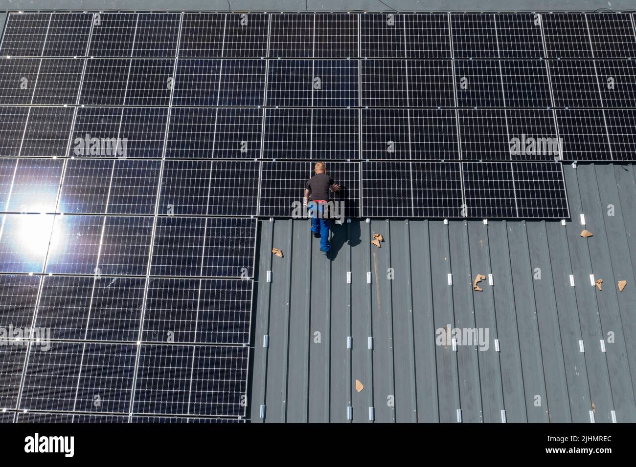 Installation of solar modules on the roof of a barn, a farm, over 240 ...