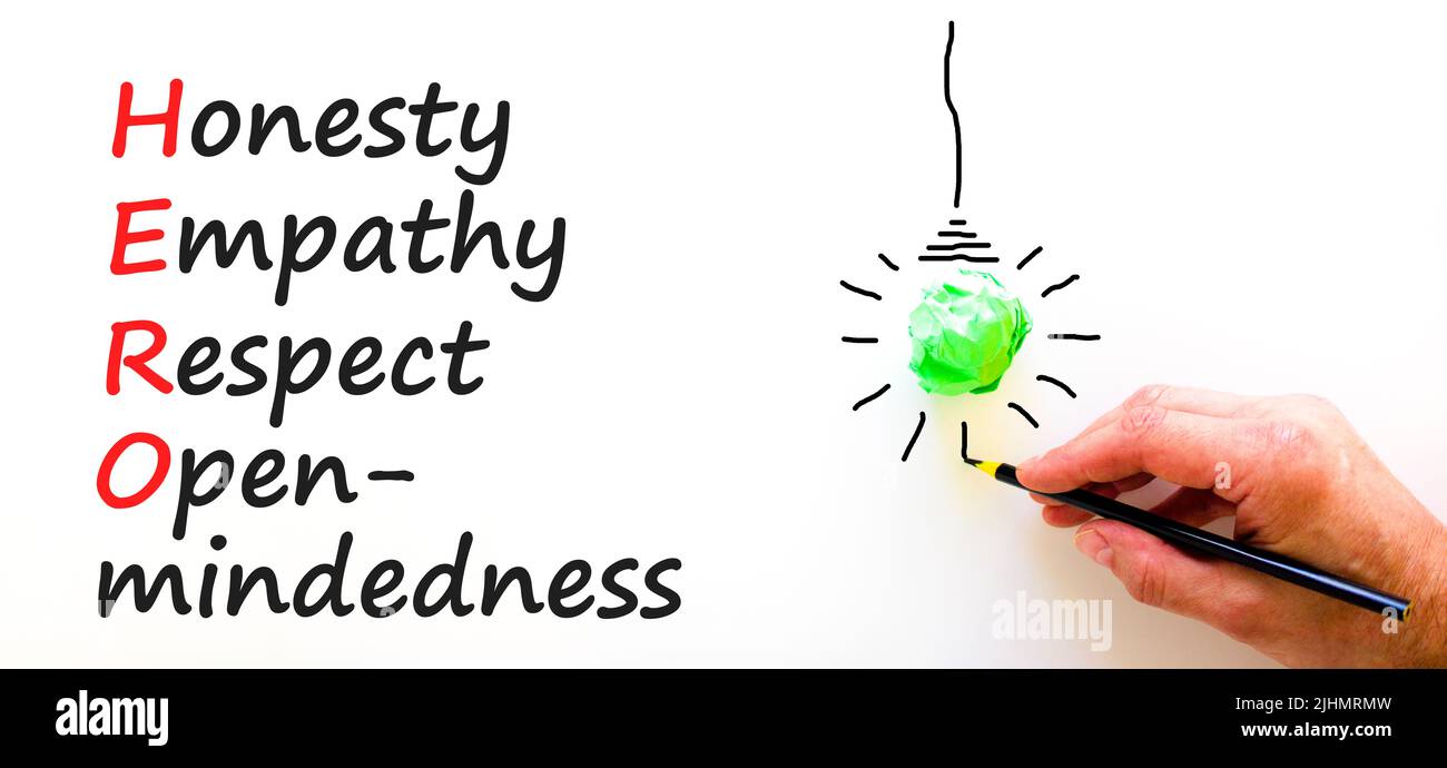 HERO honesty empathy respect open-mindedness symbol. Concept words HERO ...