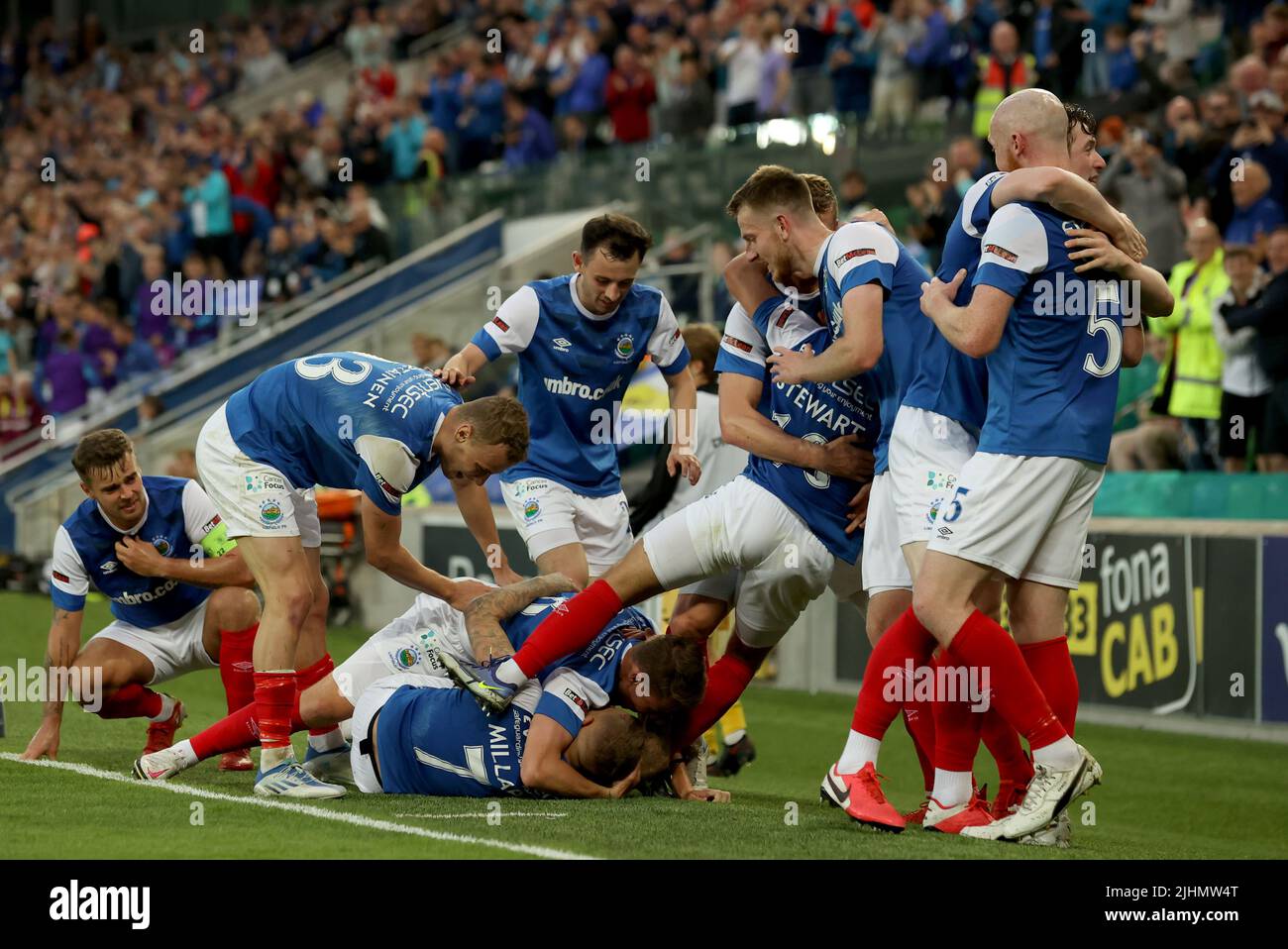 Linfield’s Kirk Millar celebrates after scoring during the UEFA ...