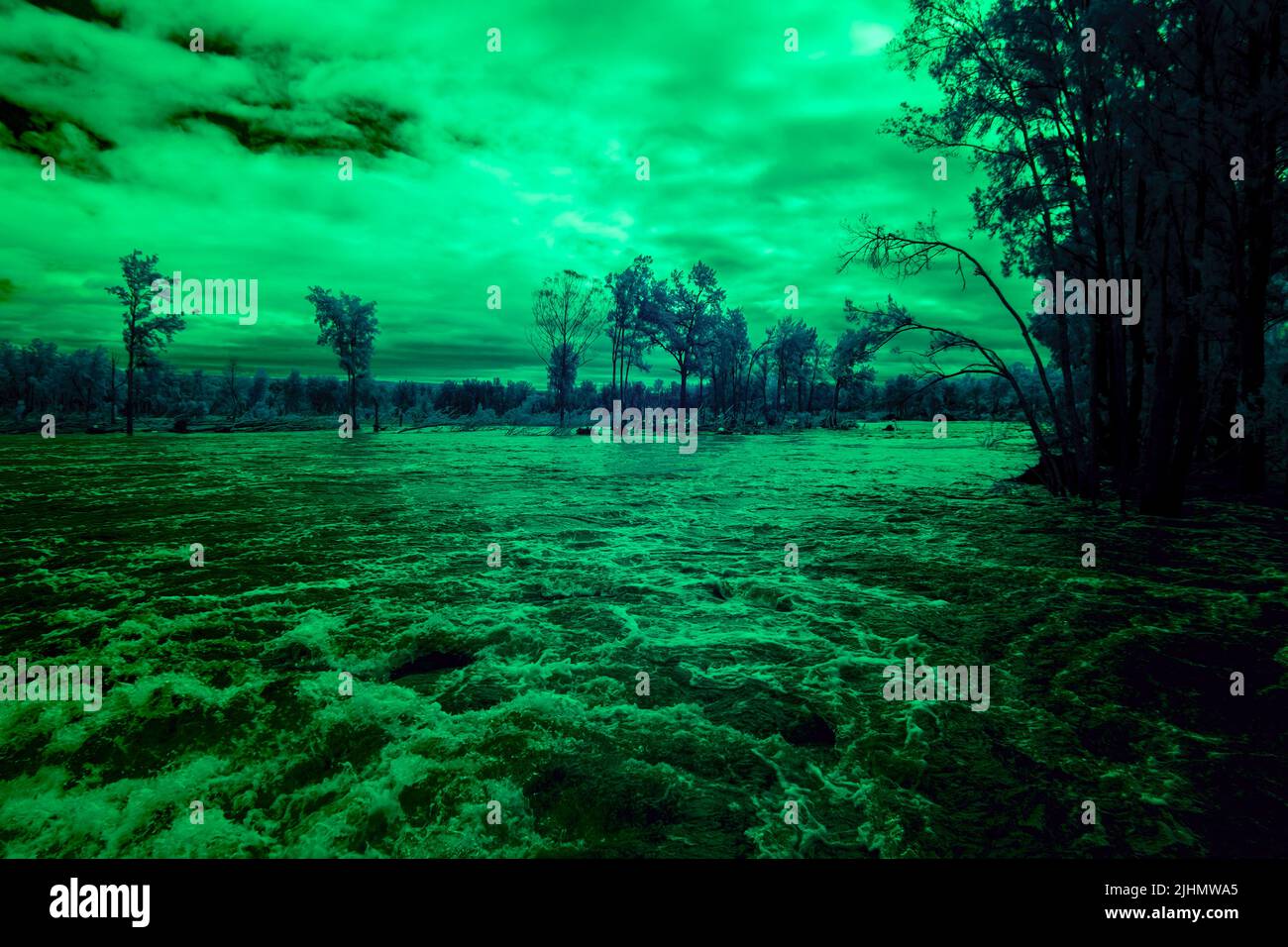 Infrared photograph of flooding in the Nepean River near the Great ...