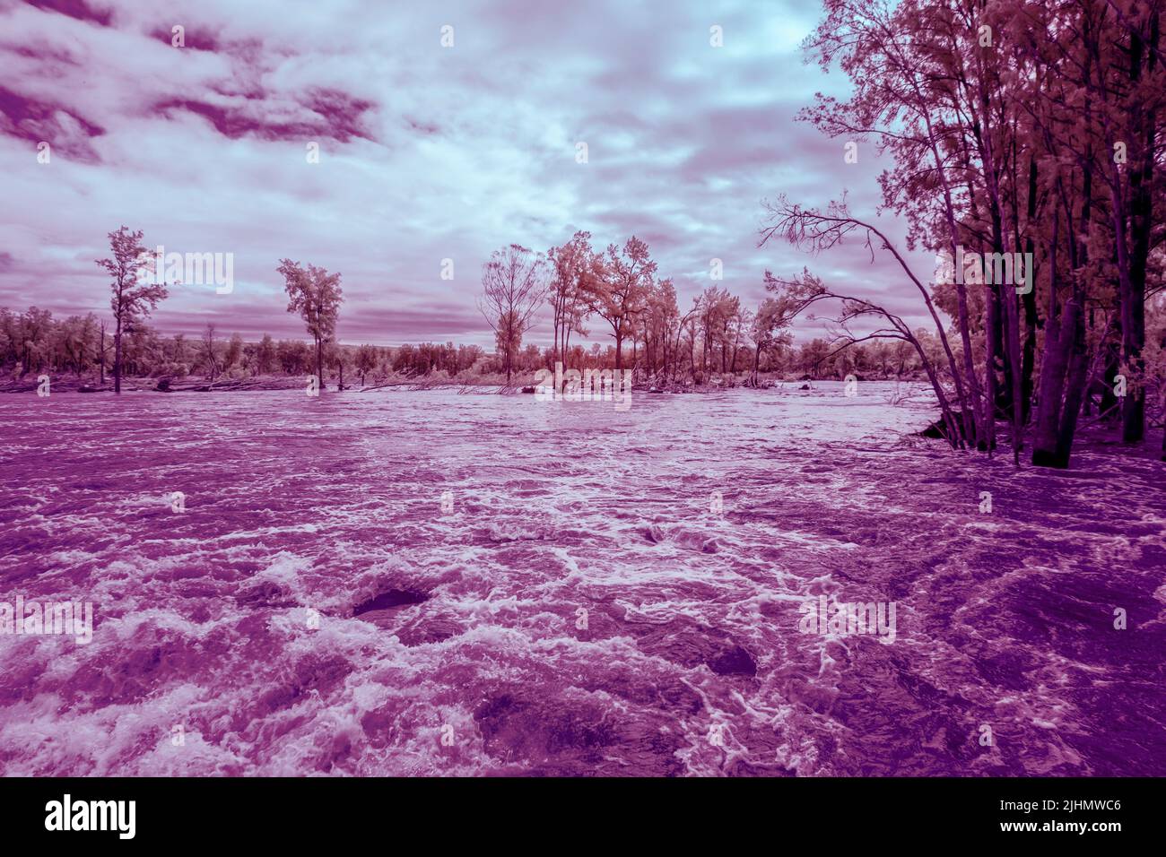 Infrared photograph of flooding in the Nepean River near the Great ...