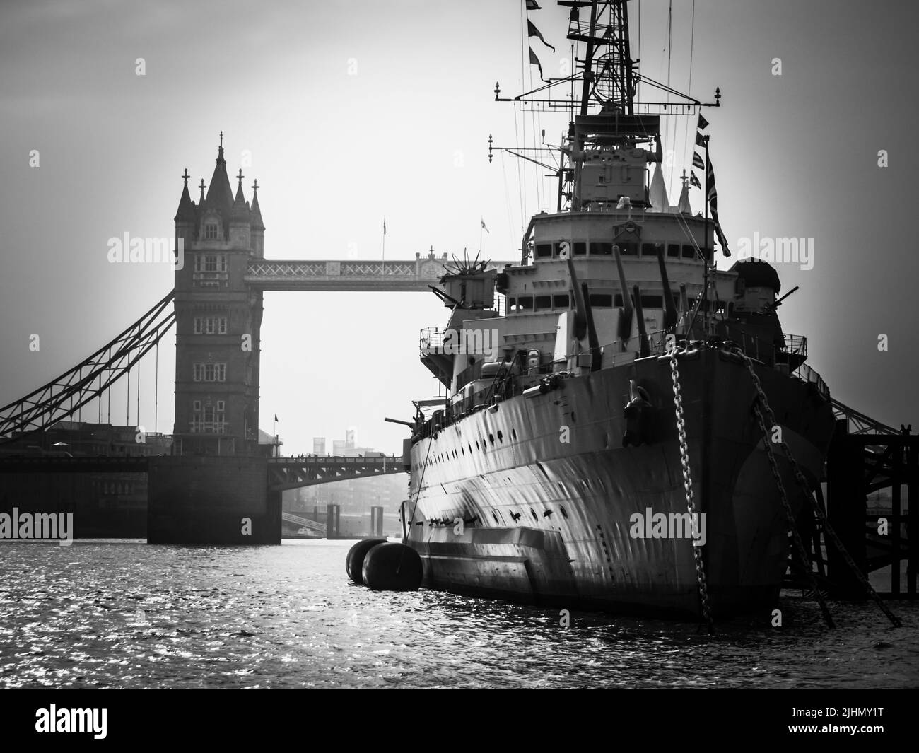 HMS Belfast, docked on the thames between London Bridge and Tower ...