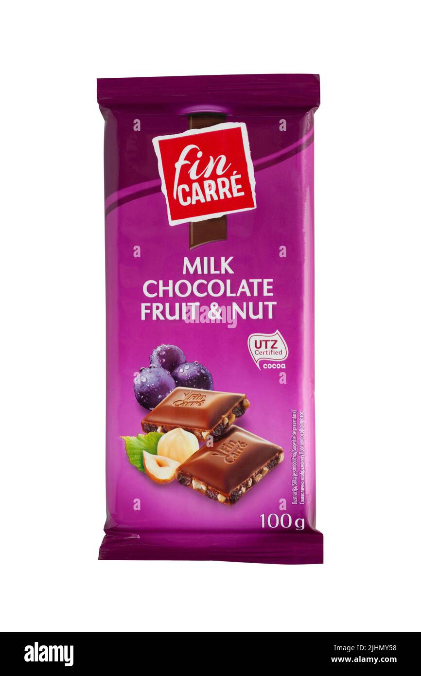 CHISINAU, MOLDOVA - July 28, 2022: Fin Carre Milk Chocolate Fruit & Nut ...