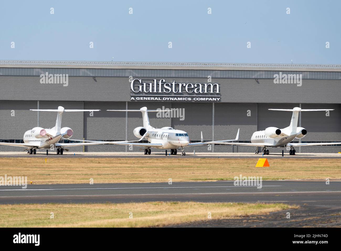 Gulfstream MRO hangar, Farnborough Airport, Hampshire, UK. Private jet ...
